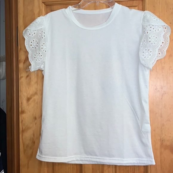 Tops | Nwot White Cotton Shirt With Ruffled Sleeves | Poshmark